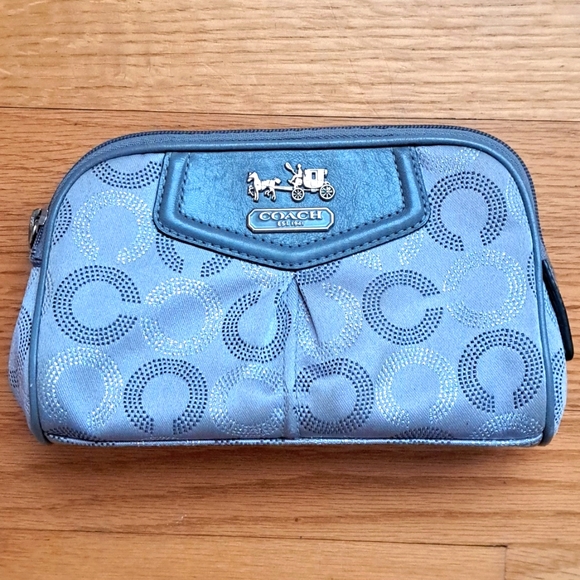 Coach | Bags | Coach Cosmetic Bag In Silver And Grey With Purple Lining ...